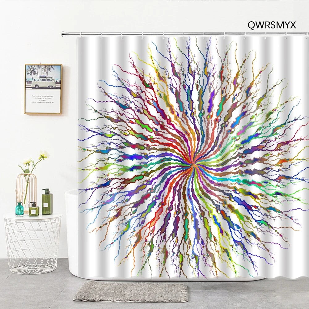 3D Blue Gilt Effect Circular Pattern Shower Curtains Fabric Bathtub ...