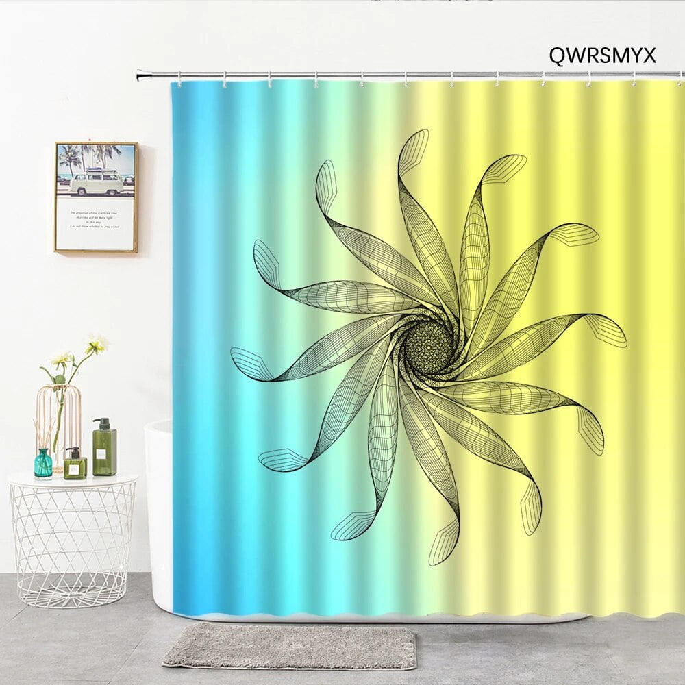 3D Blue Gilt Effect Circular Pattern Shower Curtains Fabric Bathtub ...