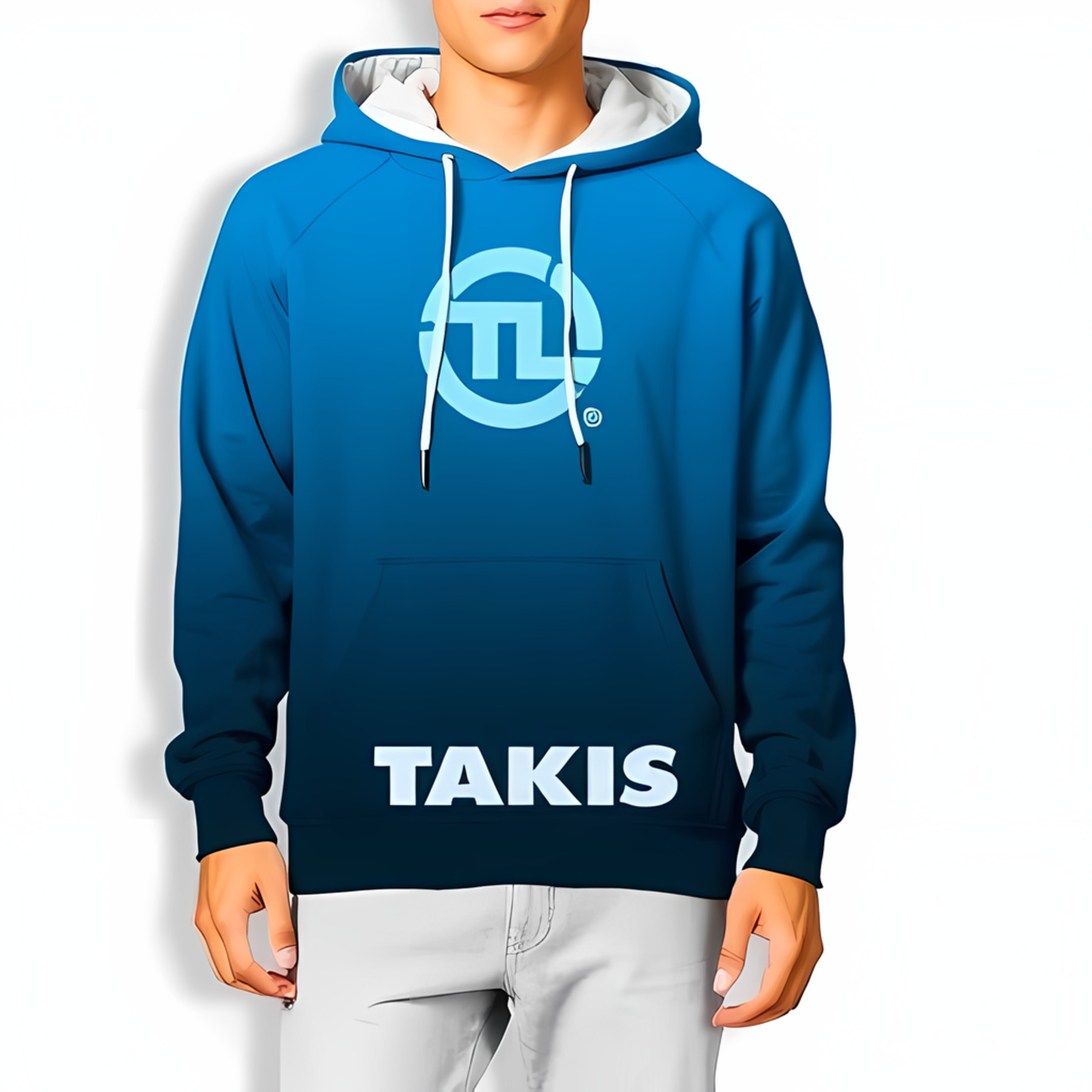 3D Blue Hooded Sweatshirt with TL & TAKIS - Gradient Design White ...