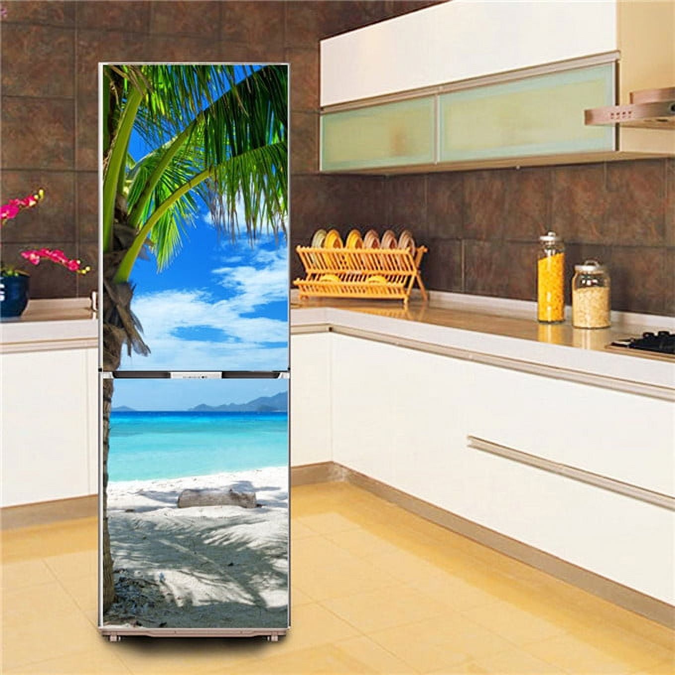 3D Blue Sky Beach Scenery Wallpaper Refrigerator Cover Sticker Self ...