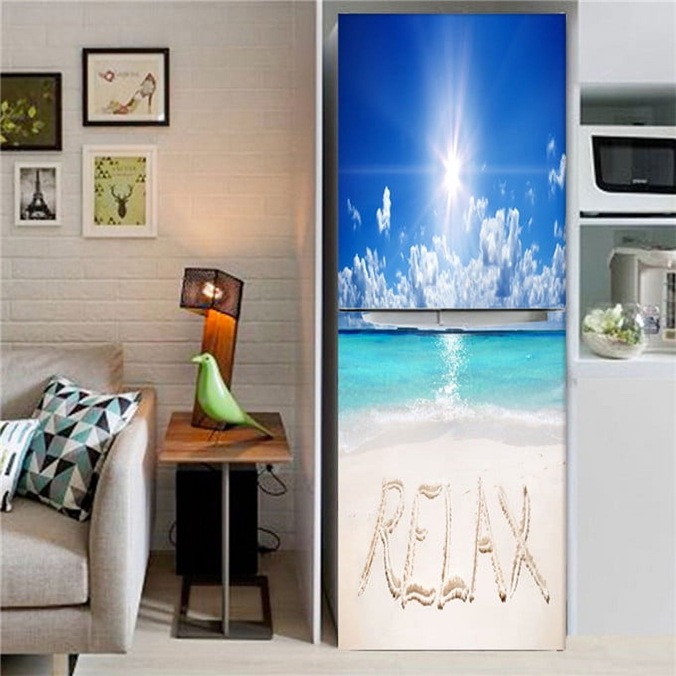 3D Blue Sky Beach Scenery Wallpaper Refrigerator Cover Sticker Self ...