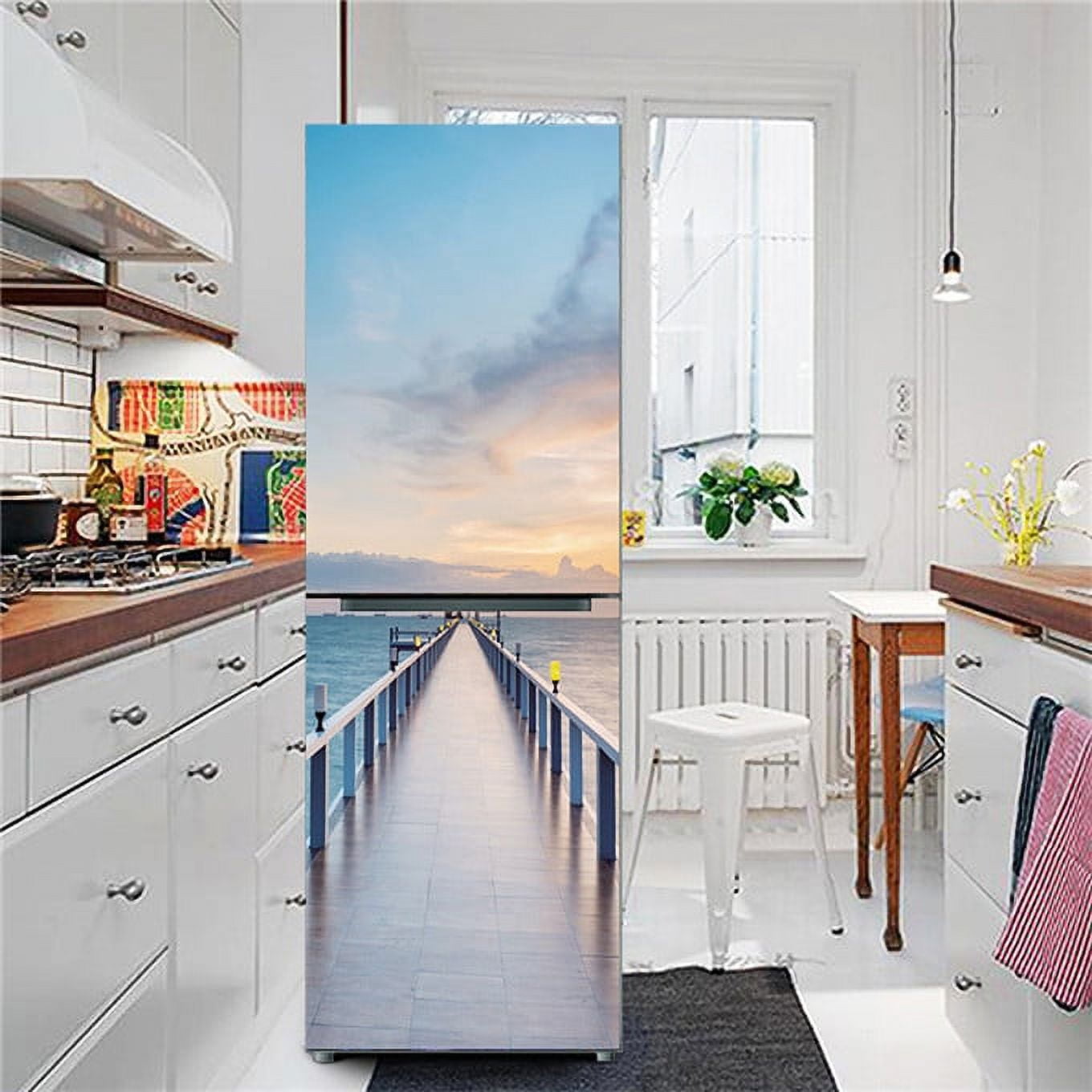 3D Blue Sky Beach Scenery Wallpaper Refrigerator Cover Sticker Self ...