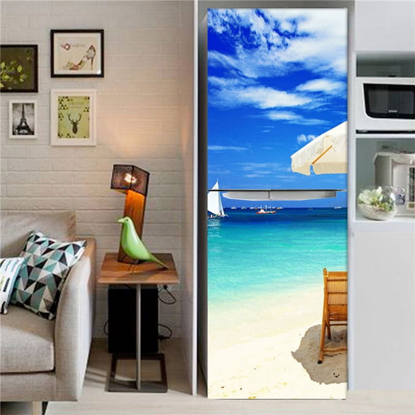 3D Blue Sky Beach Scenery Wallpaper Refrigerator Cover Sticker Self ...