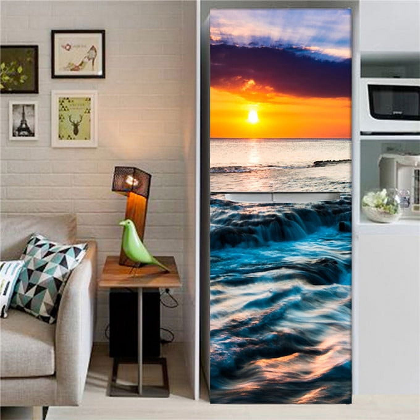 3D Blue Sky Beach Scenery Wallpaper Refrigerator Cover Sticker Self ...