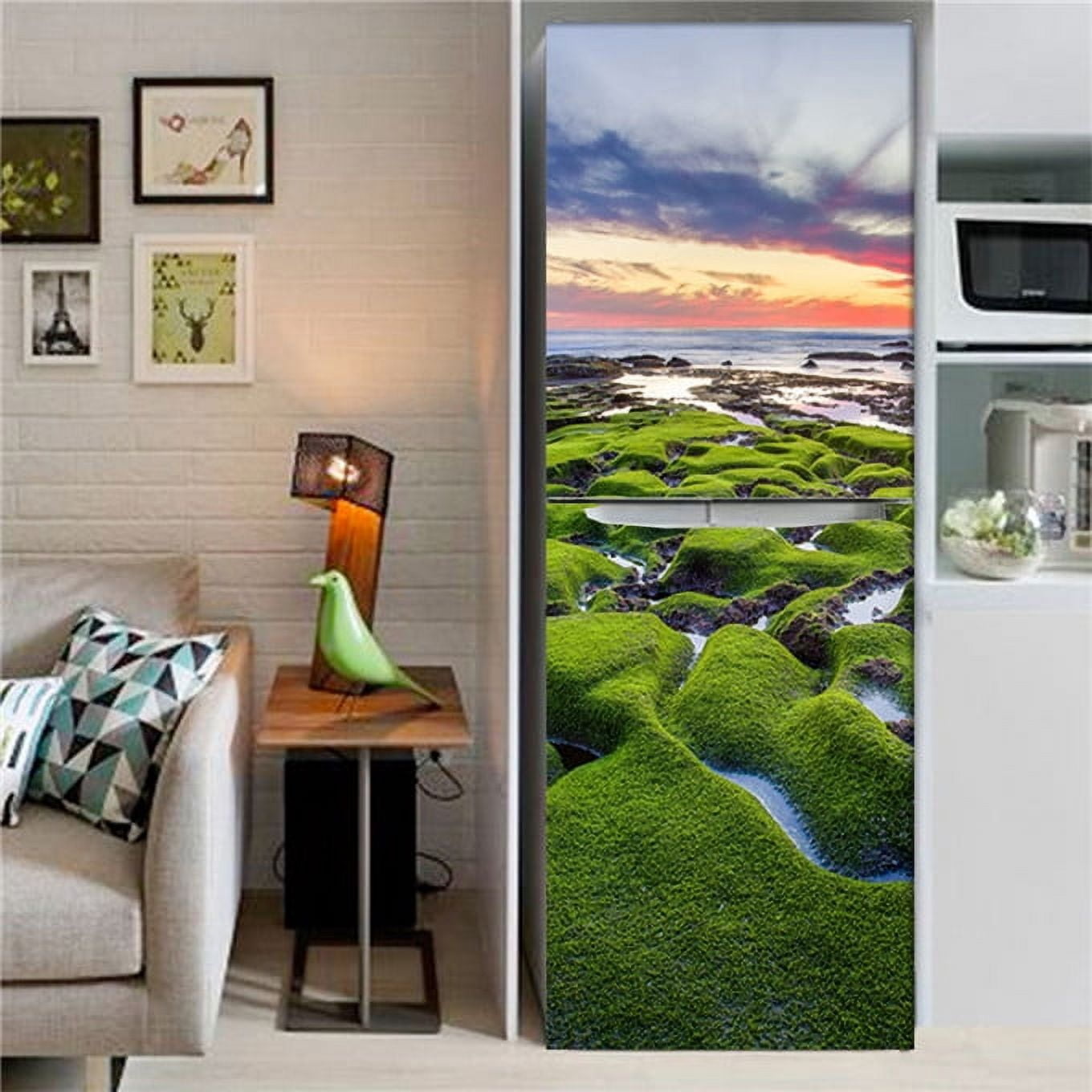 3D Blue Sky Beach Scenery Wallpaper Refrigerator Cover Sticker Self ...