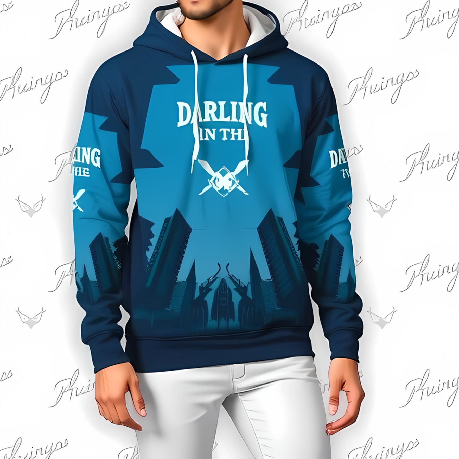 3D Blue and White Hoodie with Design Stylish Casual Wear with Tall ...