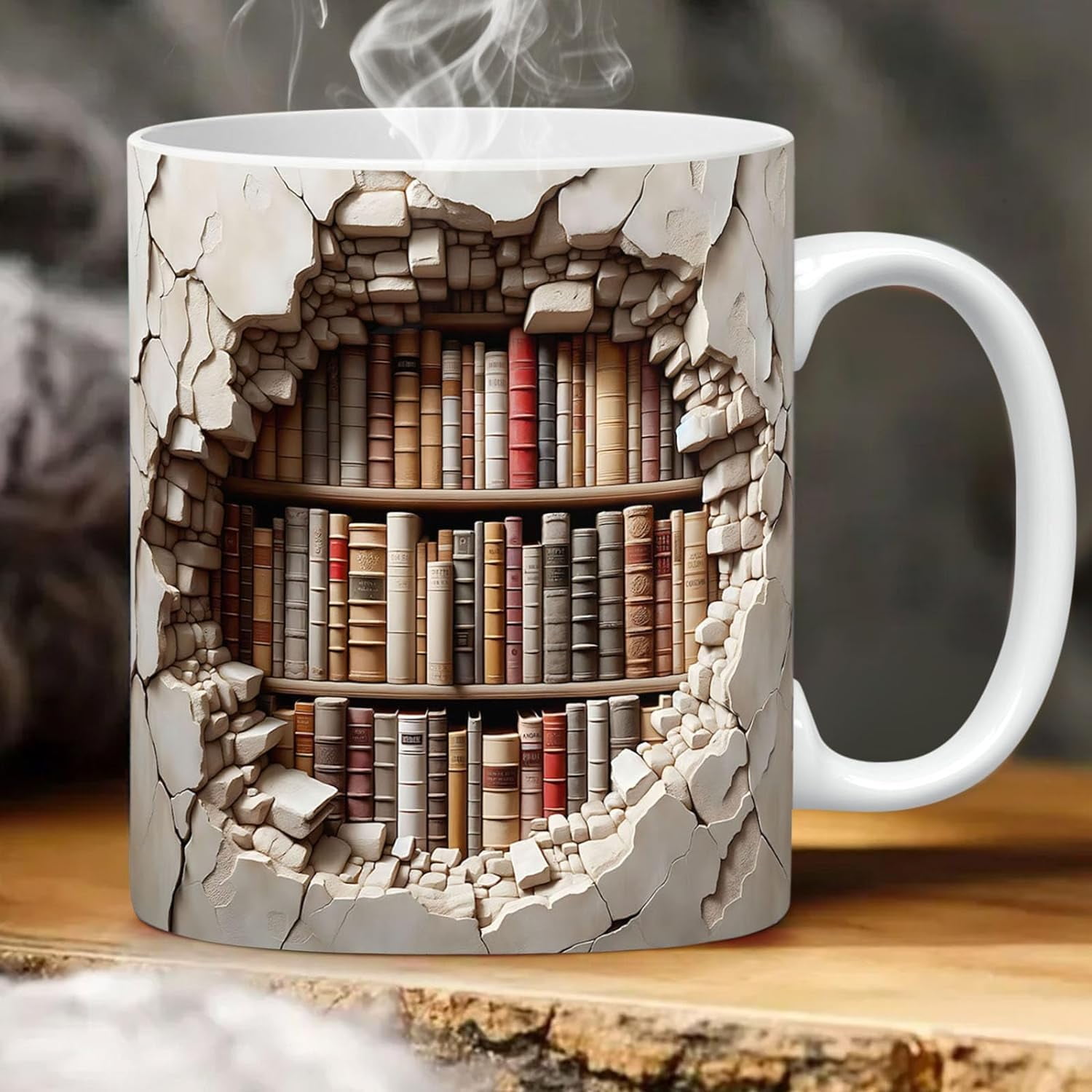 3D Bookshelf Mug - 2024 Newest 3D Bookshelves Hole In A Wall Mug, 3D ...