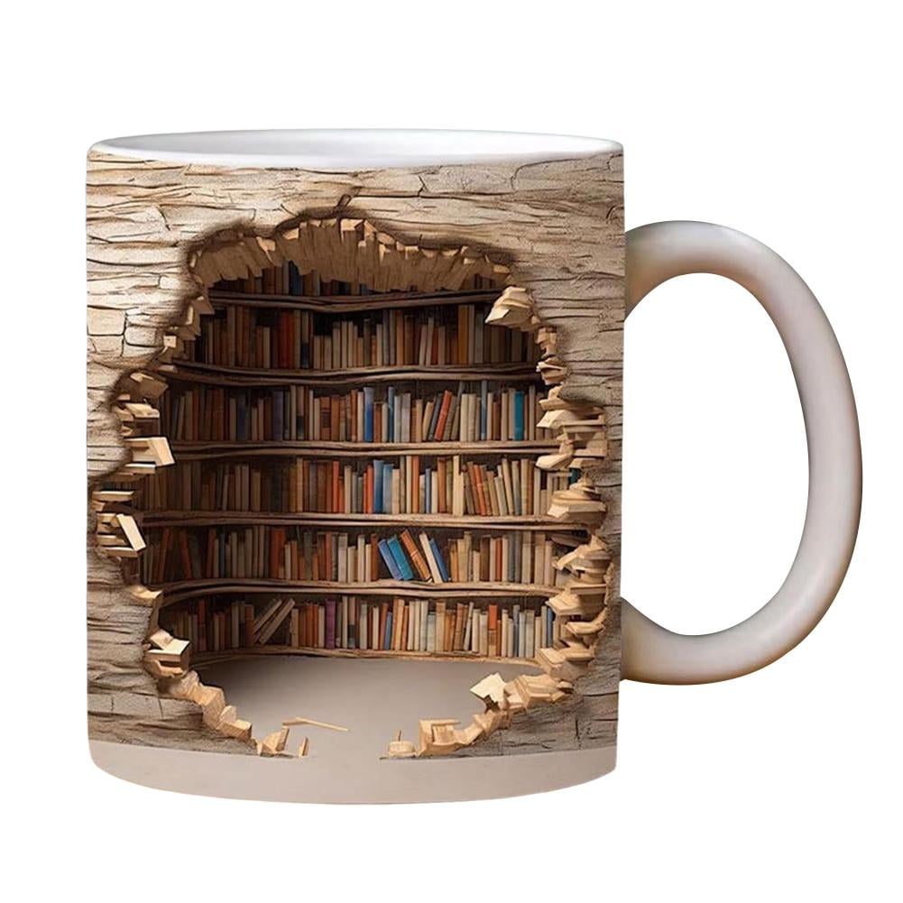 3D Bookshelf Mug, Creative 3D Bookshelf Coffee Mug, 3D Visual Effcet ...