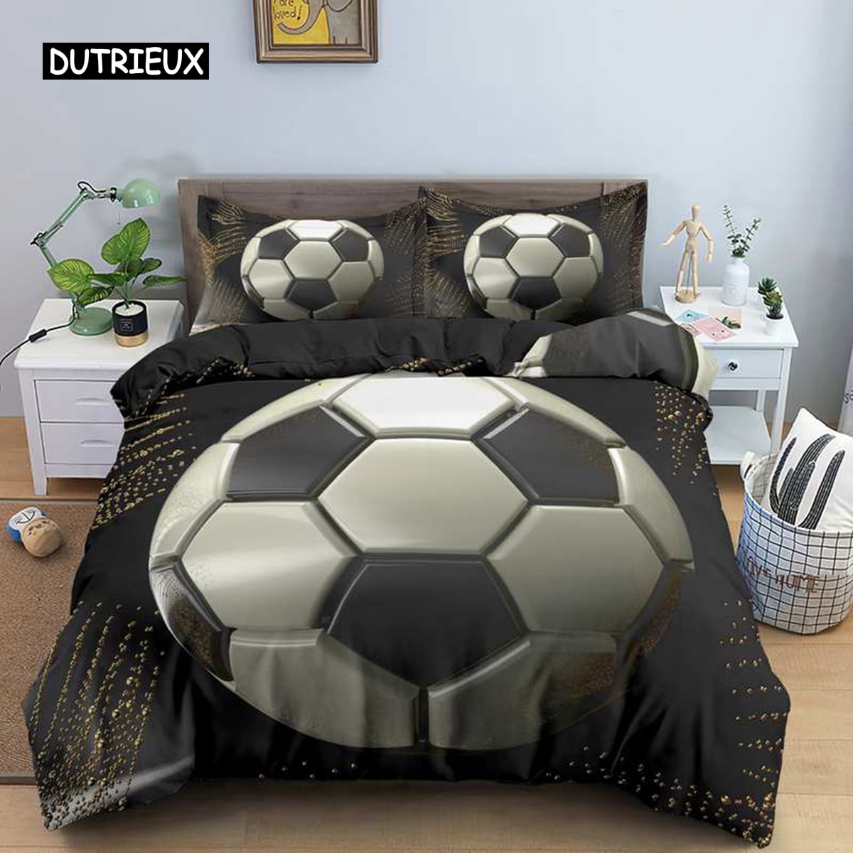3D Boys Teens Football Comforter Cover Set Size Soccer Ball Duvet Cover ...