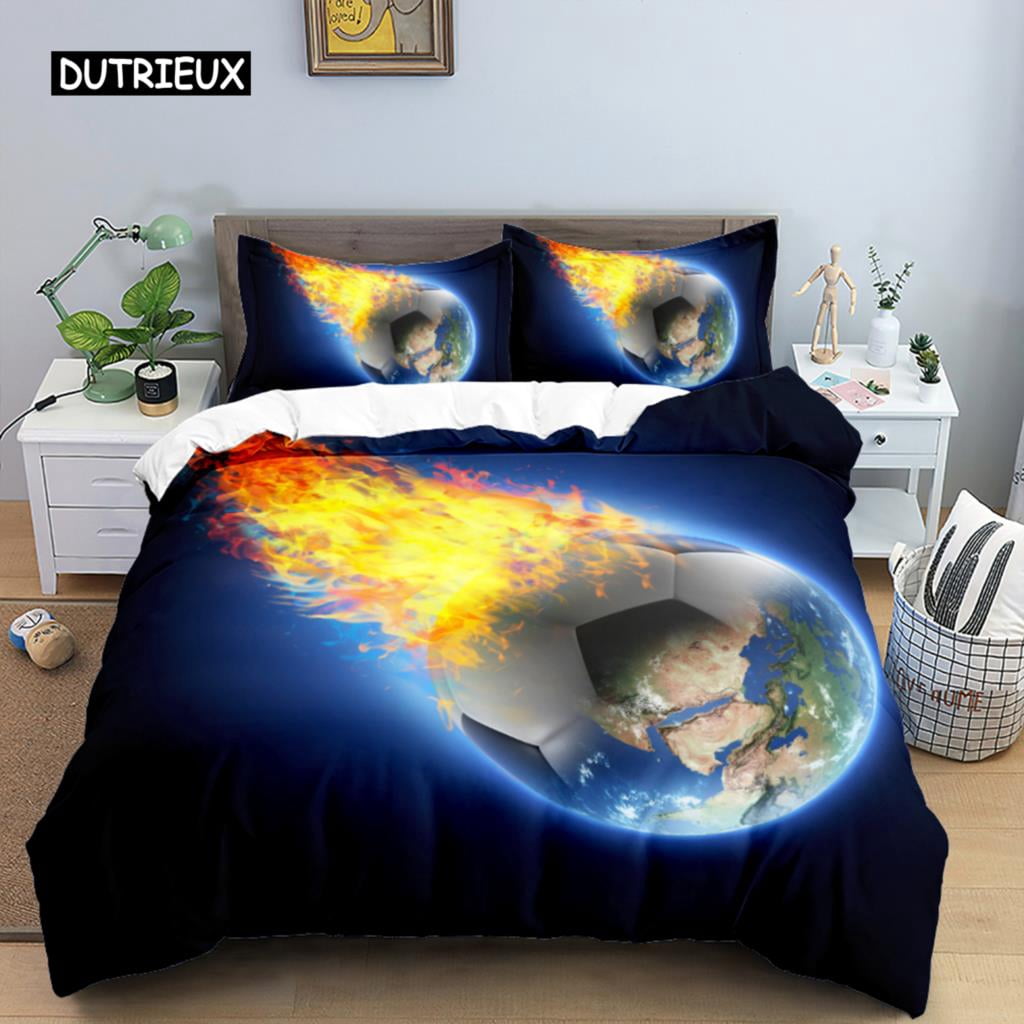 3D Boys Teens Football Comforter Cover Set Size Soccer Ball Duvet Cover ...