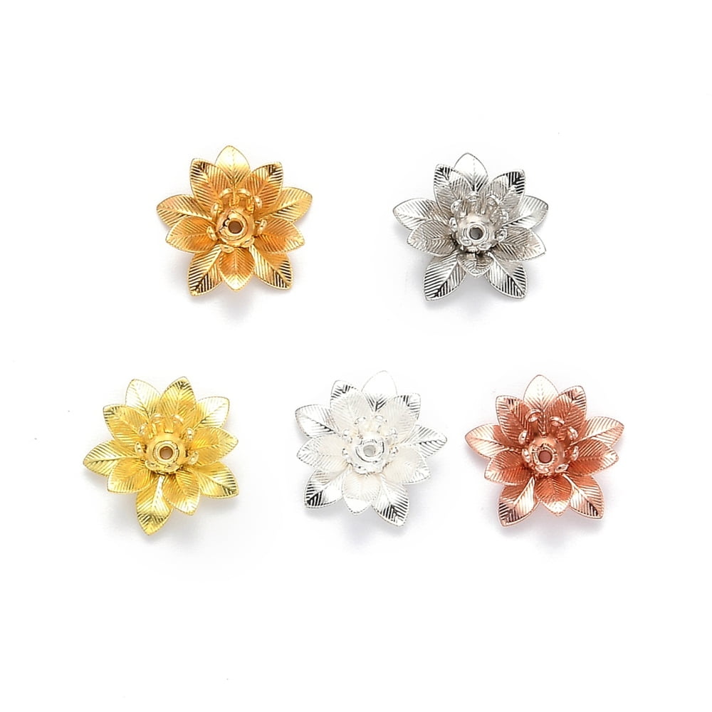 3D Brass Bead Caps Flower Multi-Petal Mixed Color Tray: 5mm 16x6.5mm ...