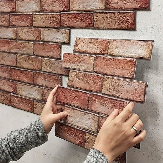 3D Brick Pattern Wall Stickers (10/20pcs) - Self-adhesive Waterproof ...