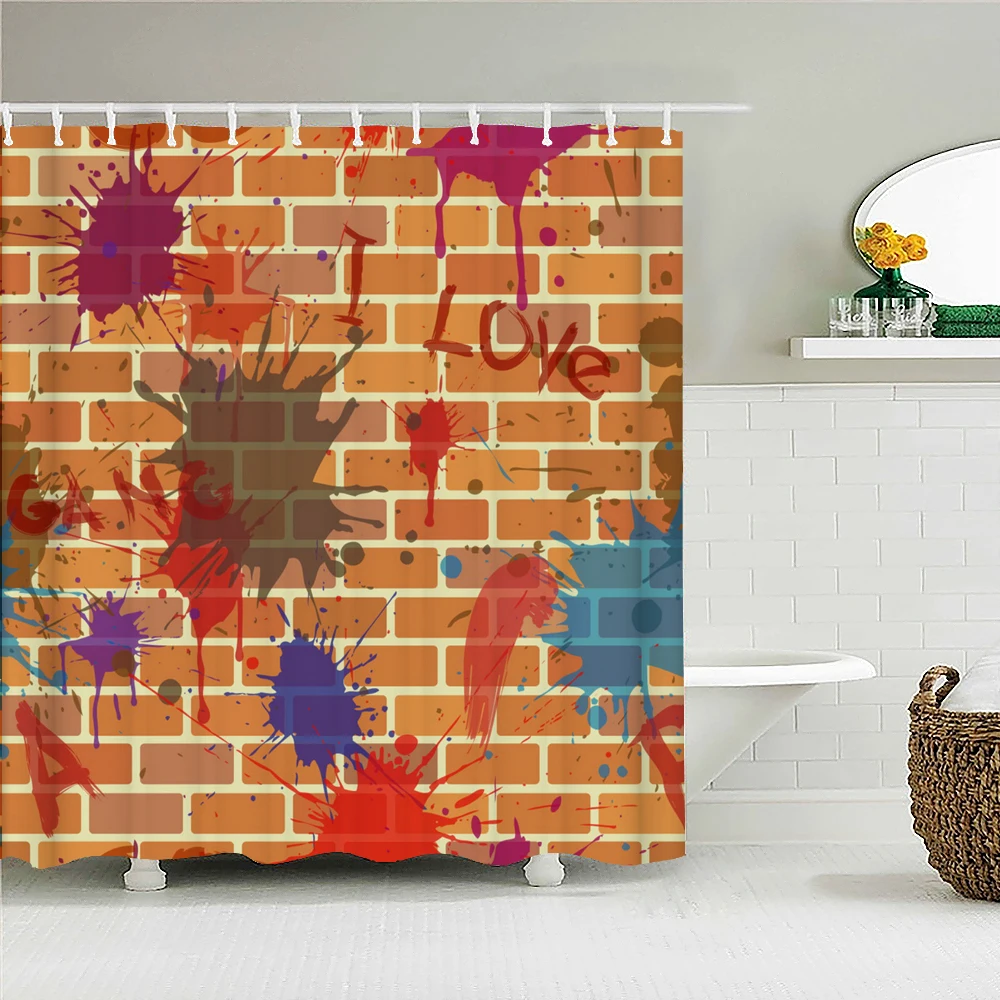 3D Brick Wall Plant Butterfly Shower Curtains Bathroom Curtain ...