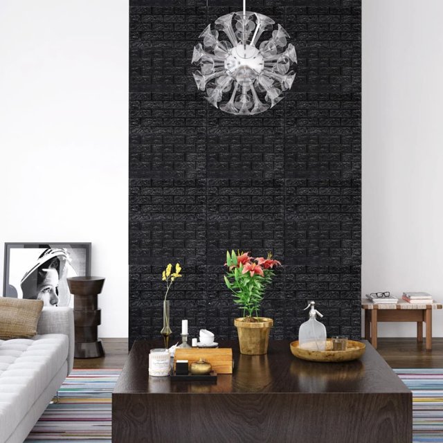 3D Brick Wallpaper Peel and Stick - Black Self-Adhesive Wall Panels ...