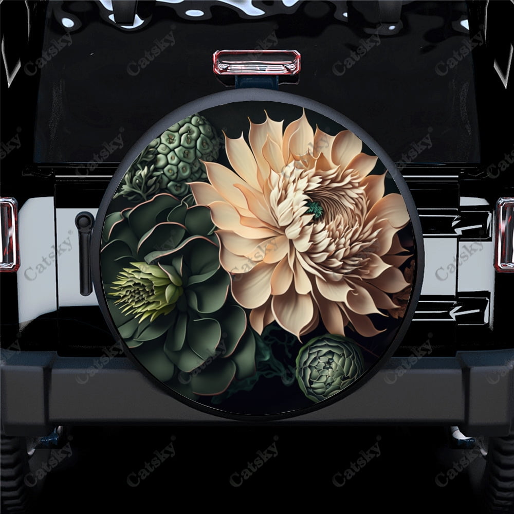 3D Bright Exotic Flowers Polyester Universal Spare Wheel Tire Cover ...