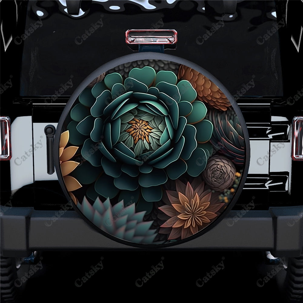 3D Bright Exotic Flowers Polyester Universal Spare Wheel Tire Cover ...