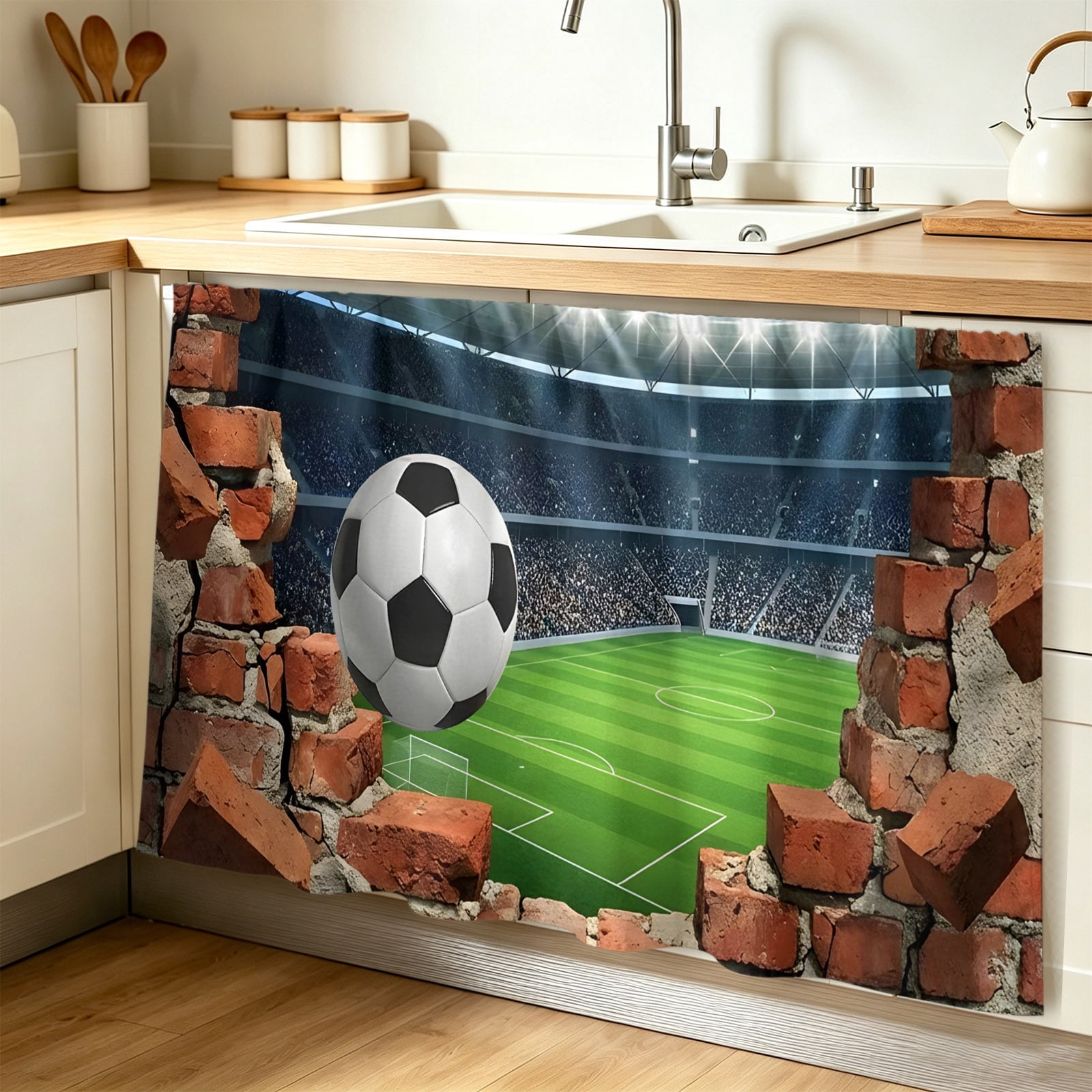 3D Broken Wall Football Cabinet Curtain 28"W x 51"L, Soccer Field ...