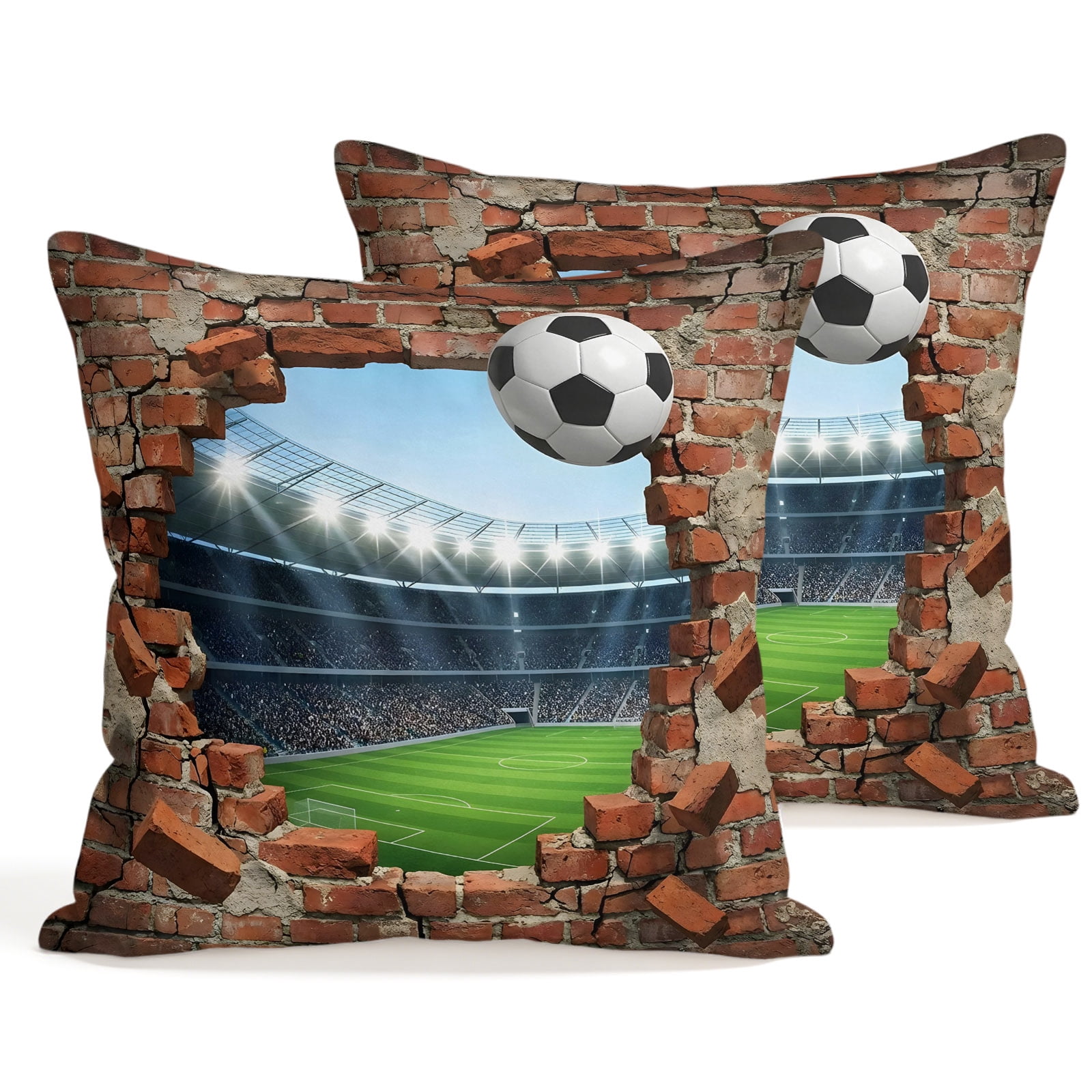 3D Broken Wall Football Throw Pillow Covers 20 x 20 Inch Pillow Covers ...