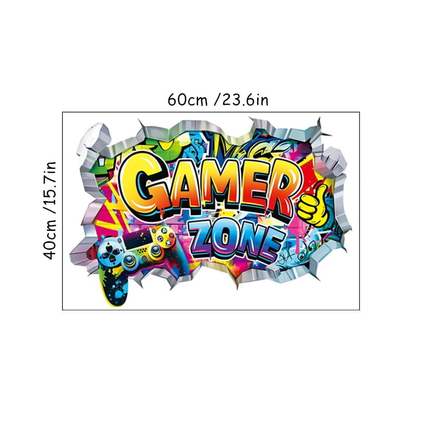 3D Broken Wall Hole Art Gamer Gamepad Vinyl Mural Stickers for Home ...