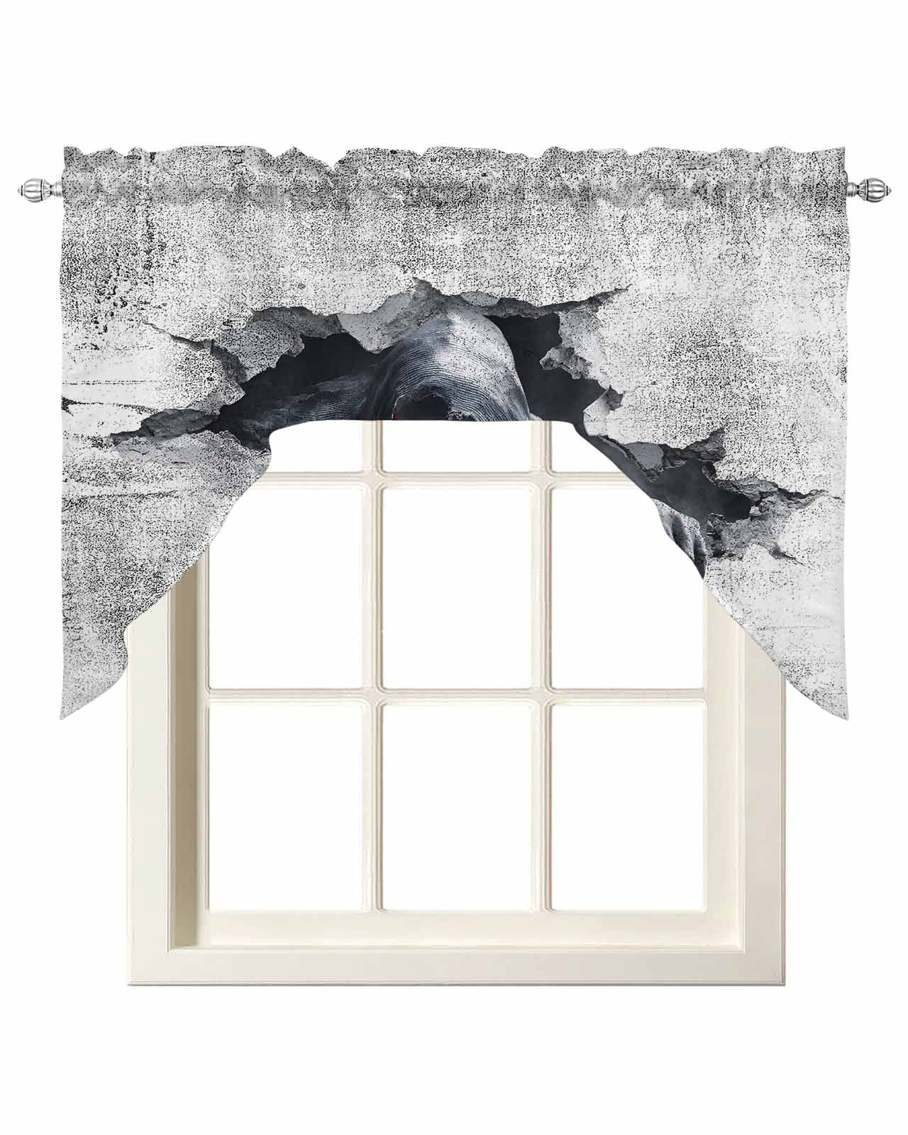 3D Broken Wall Kitchen Swag Valances for Windows, Black Grey Dark Claws ...