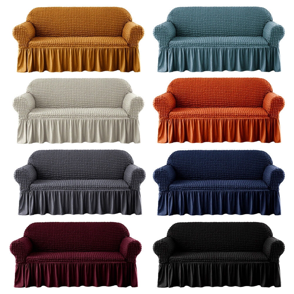 3D Bubble Lattice Stretch Sofa Covers w/Skirt Couch Loveseat Protector ...