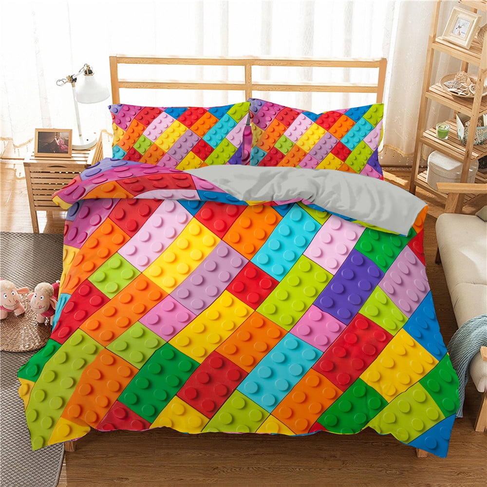 3D Building Block Pattern Duvet Cover Polyester King Quilt Covers Game ...
