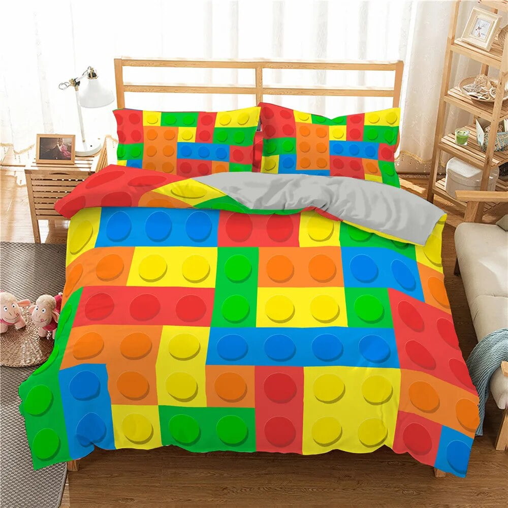 3D Building Block Pattern Duvet Cover Set Bedroom Polyester Quilt Cover ...