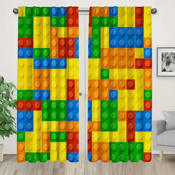 3D Building Block Splicing Curtains Bedroom Living Room Kitchen rations ...