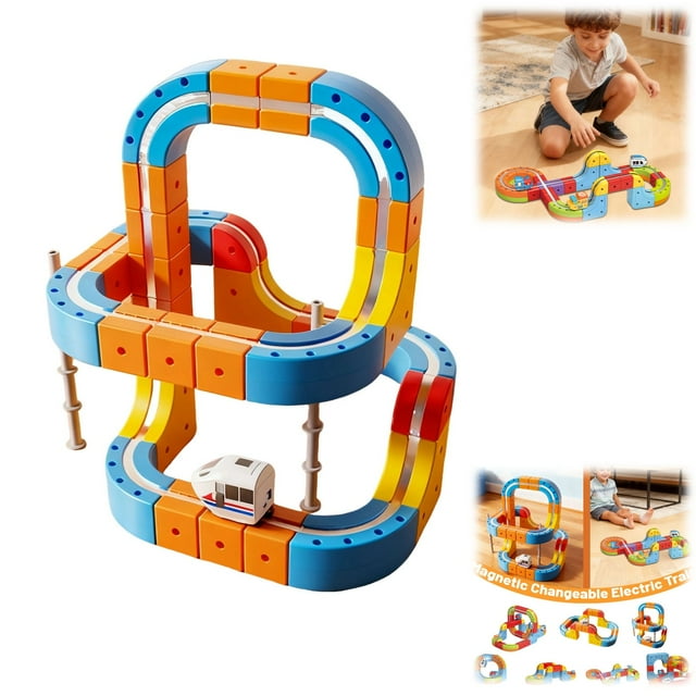 3D Building Cube Track with Signs – 2026 New Klick Rail Electric Train ...