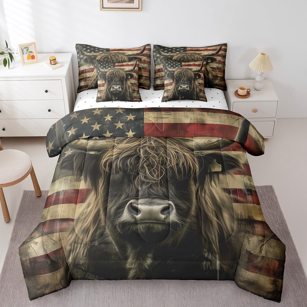 3D Bull Bed in a Bag 7-Piece Highland Cow Printed Full Size Comforter ...