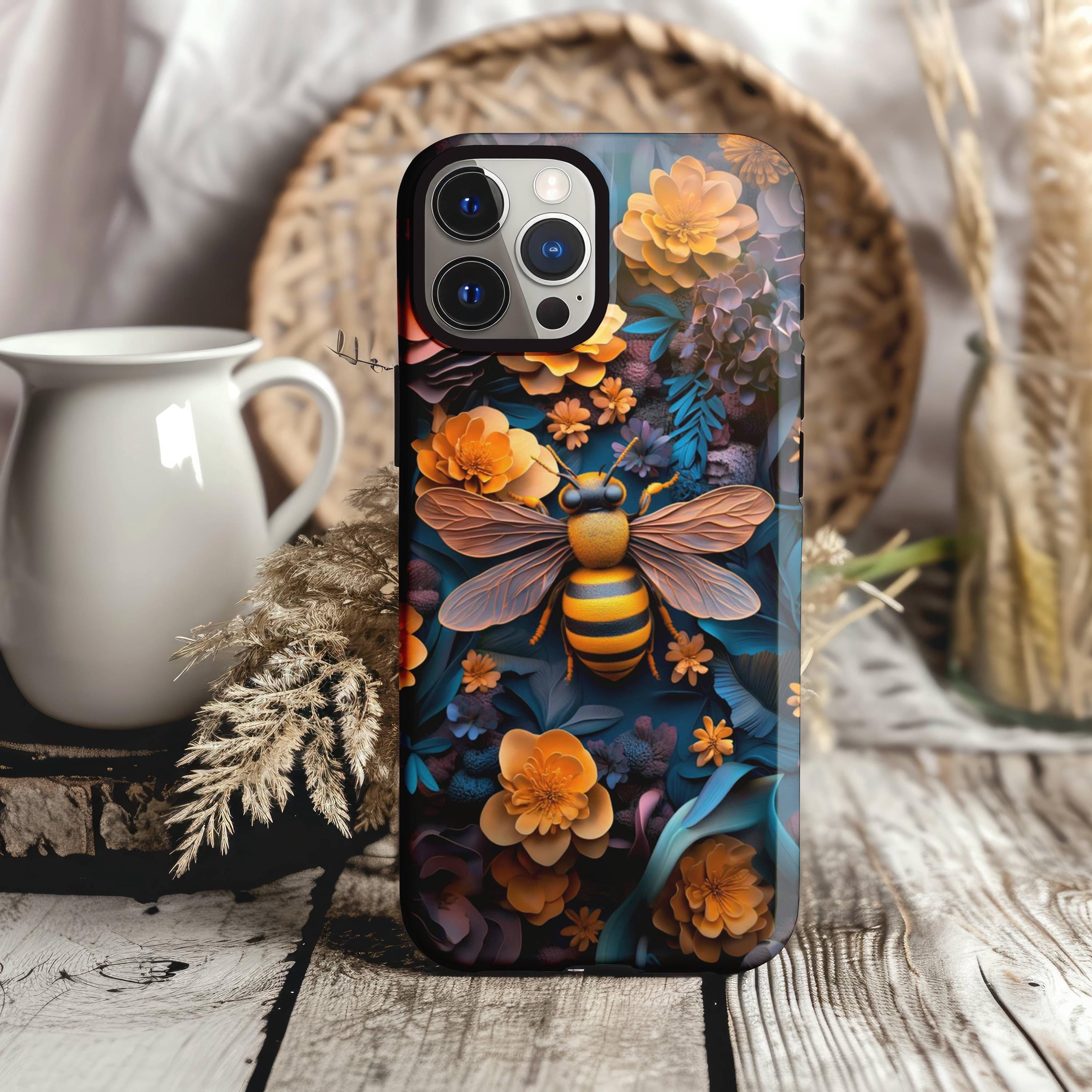 3D Bumble Bee Floral Trendy Fun Pattern Tough Case with iPhone 17 to 11 ...