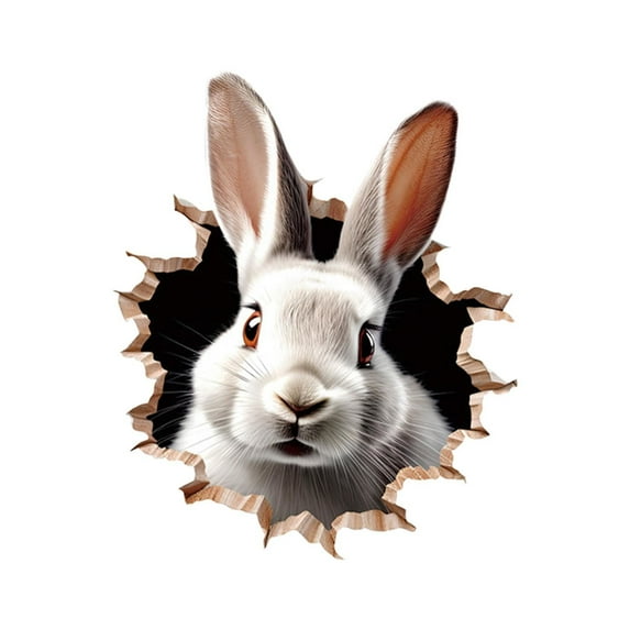 3D Bunny Break The Wall Stickers - Cute Bunny Wall Art Door Sticker ...