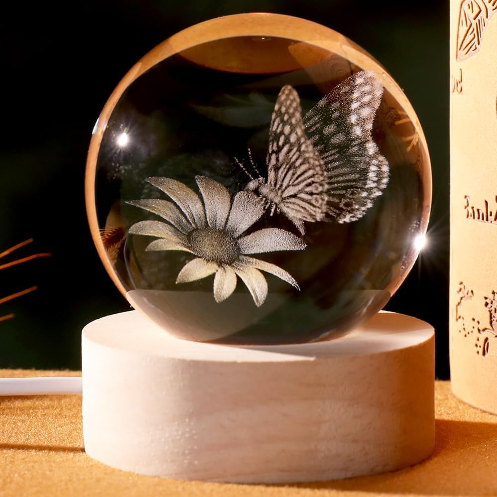 3D Butterfly Crystal Ball Butterfly in Glass Ball 60mm Decorative Gifts ...