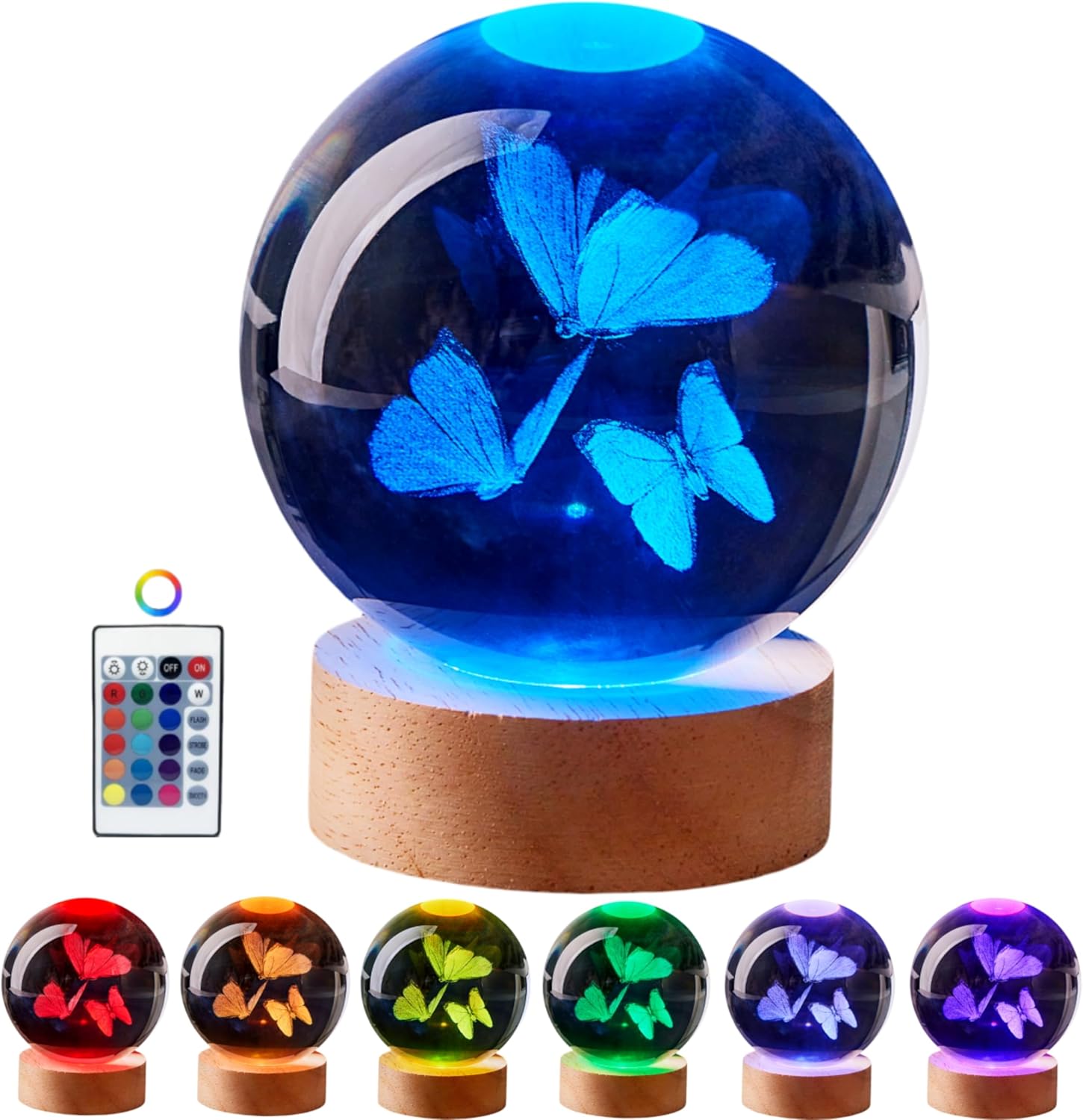3D Butterfly Crystal Ball Lamp,Lifelike Three Butterflies Night Light ...