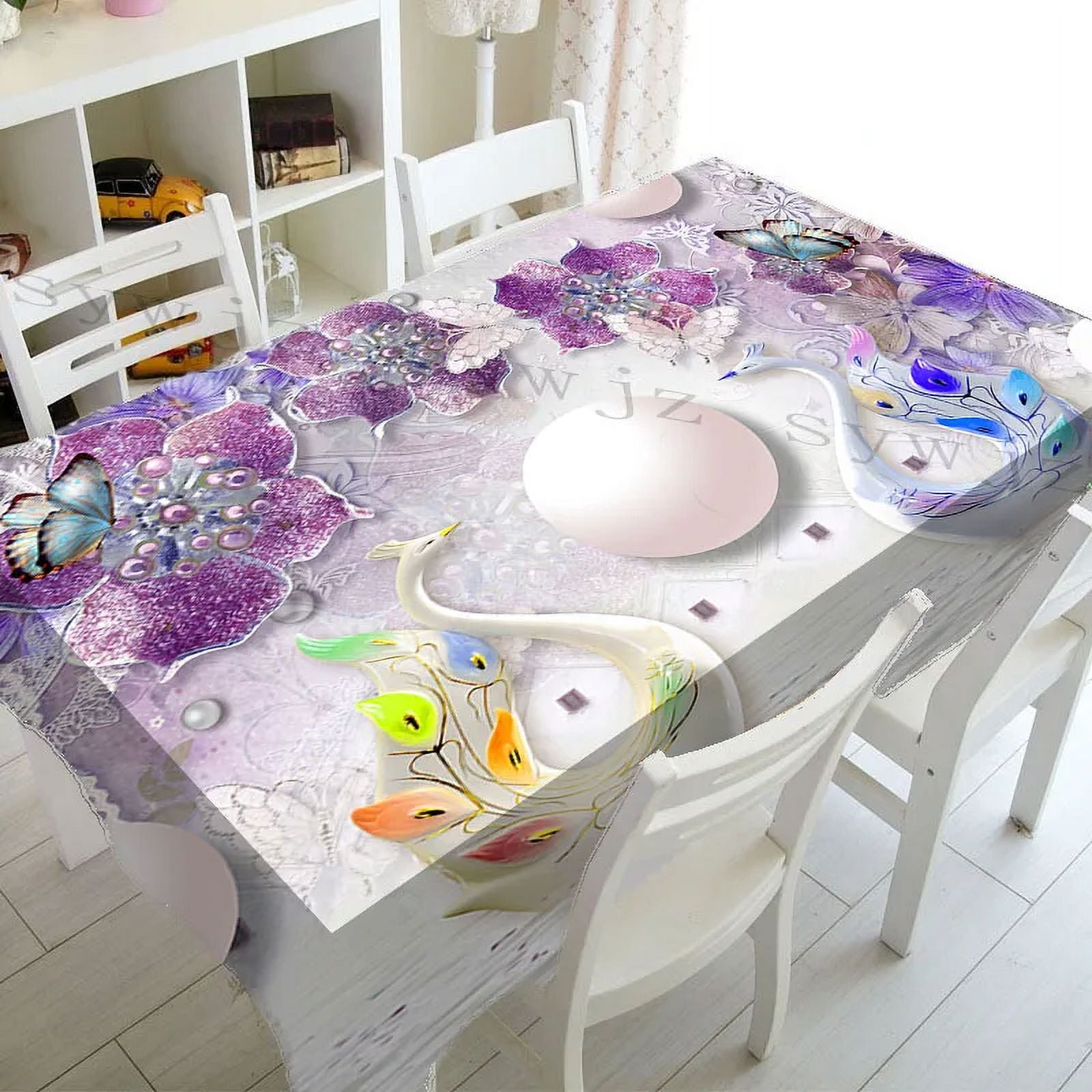 3D Butterfly Flower Print Square Rectangular Tablecloth Wedding ration ...