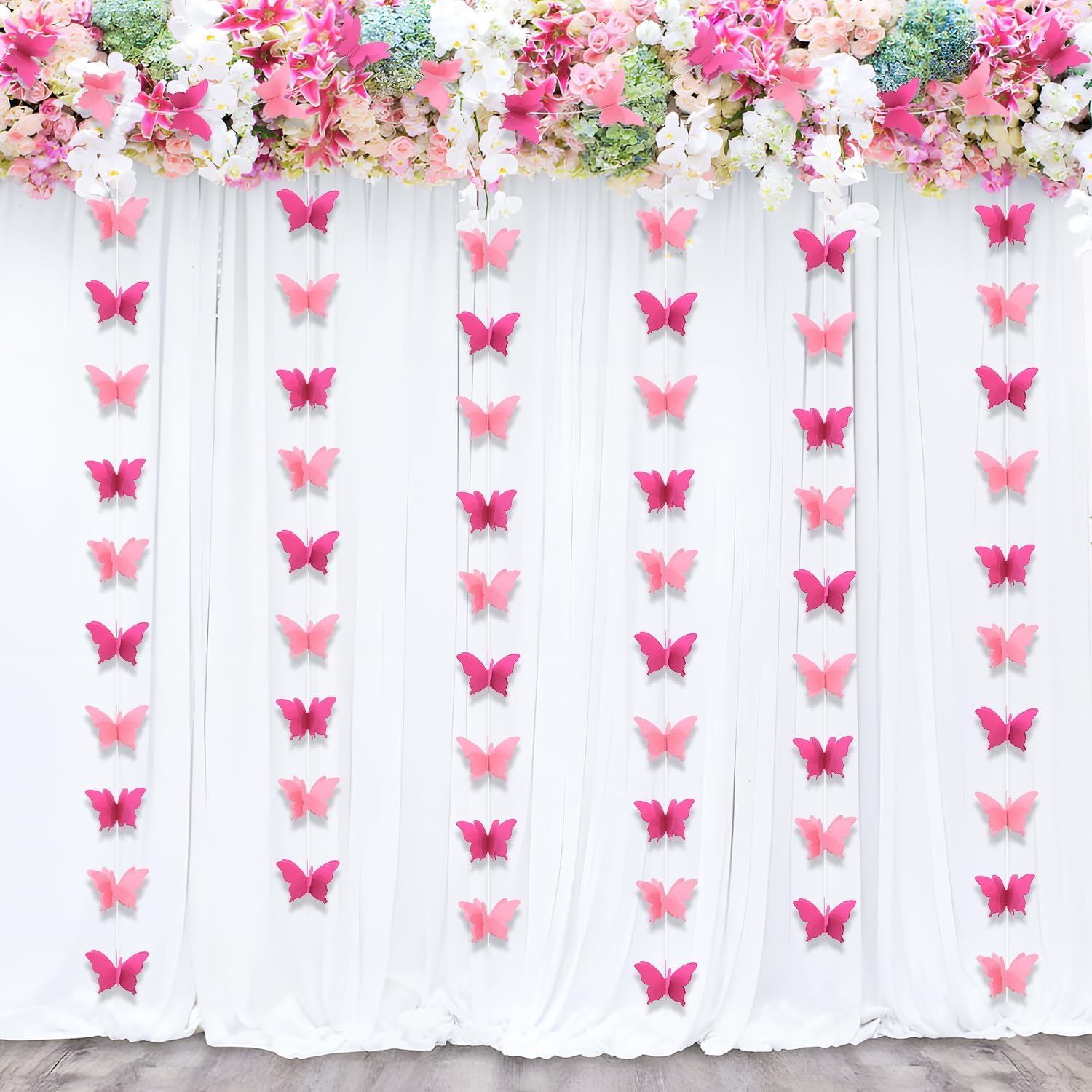 3D Butterfly Garland - Two-Tone Pink, Set of 4 | Hanging Butterflies ...
