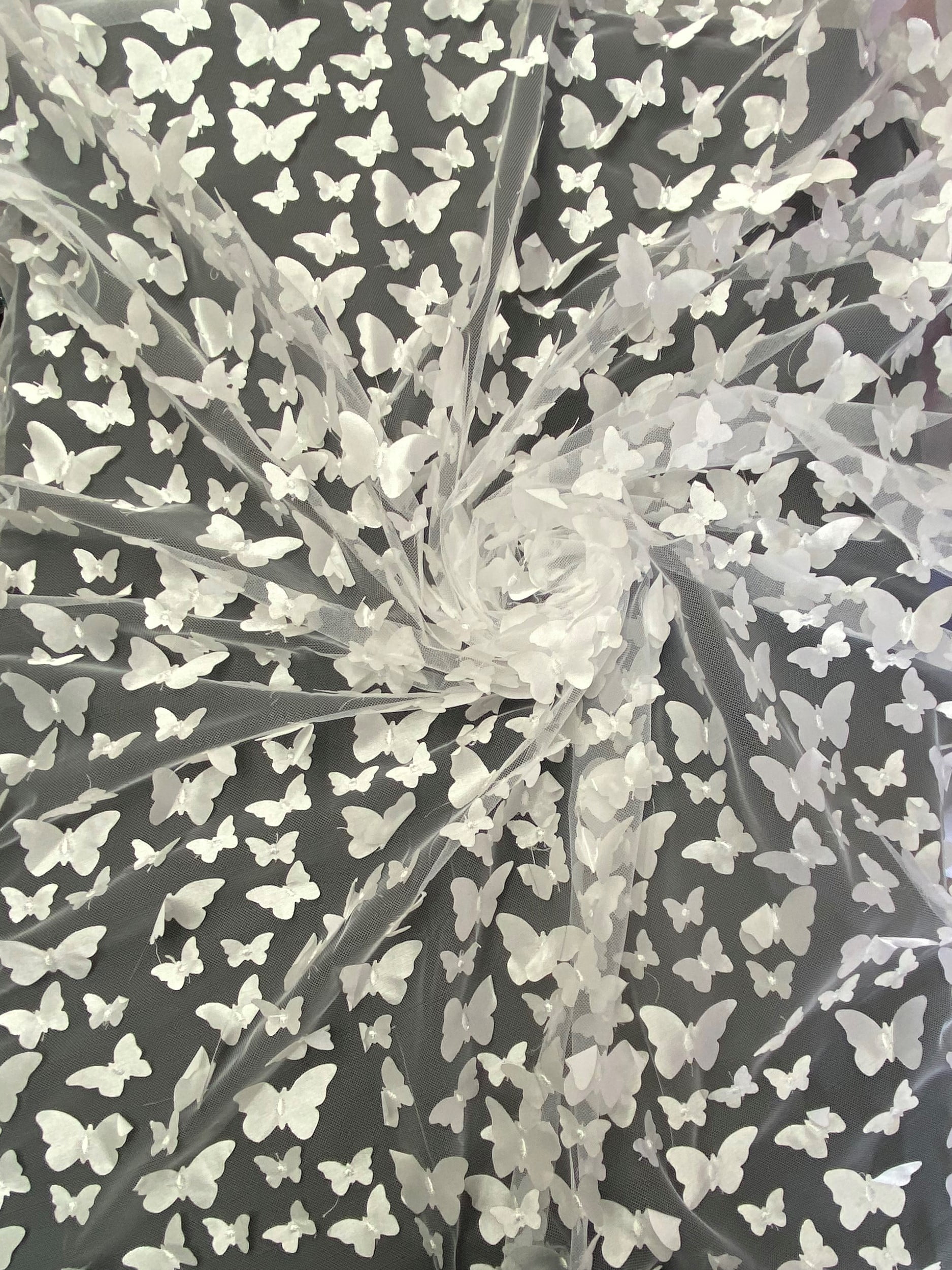 3D Butterfly Lace on 2-Way Stretch Mesh, Sells by the Yard from Sal Tex Fabrics, White - Walmart.com