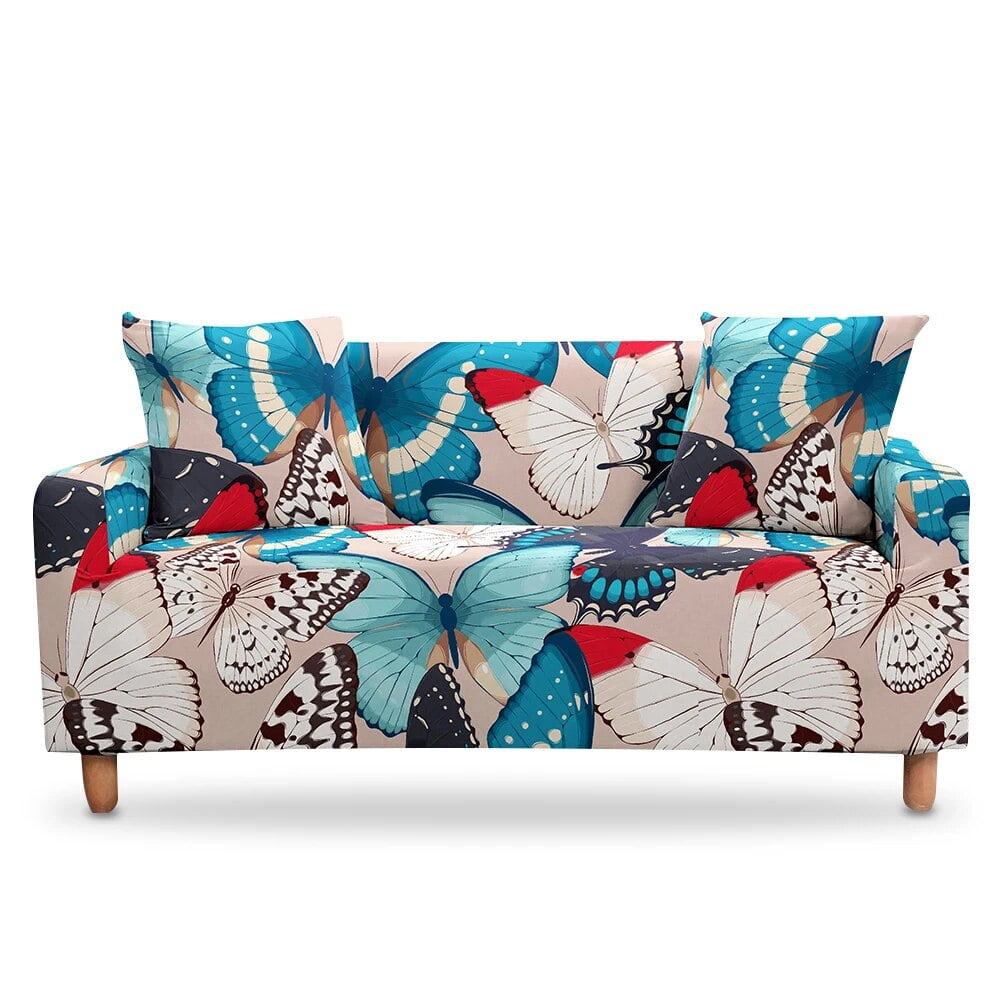 3D Butterfly Stretch Slipcovers Sofa Cover for Living Room Sectional Couch Cover 2/3 Seater ...