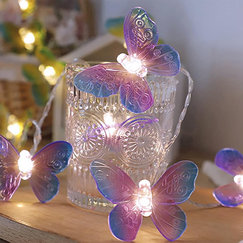 3D Butterfly String Lights, 9.9ft 20 LED Battery Powered Purple ...