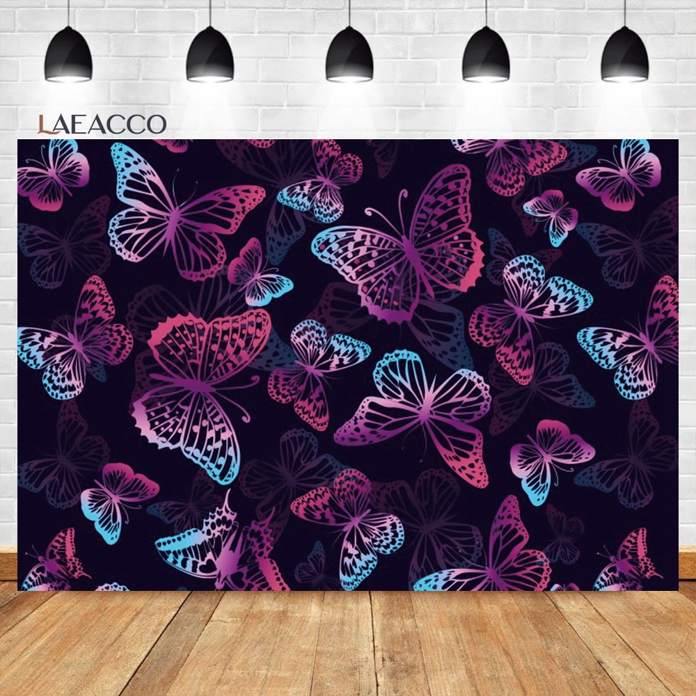 3D Butterfly Wall Backdrop Purple Shiny Pink Floral Interior Decor Baby ...