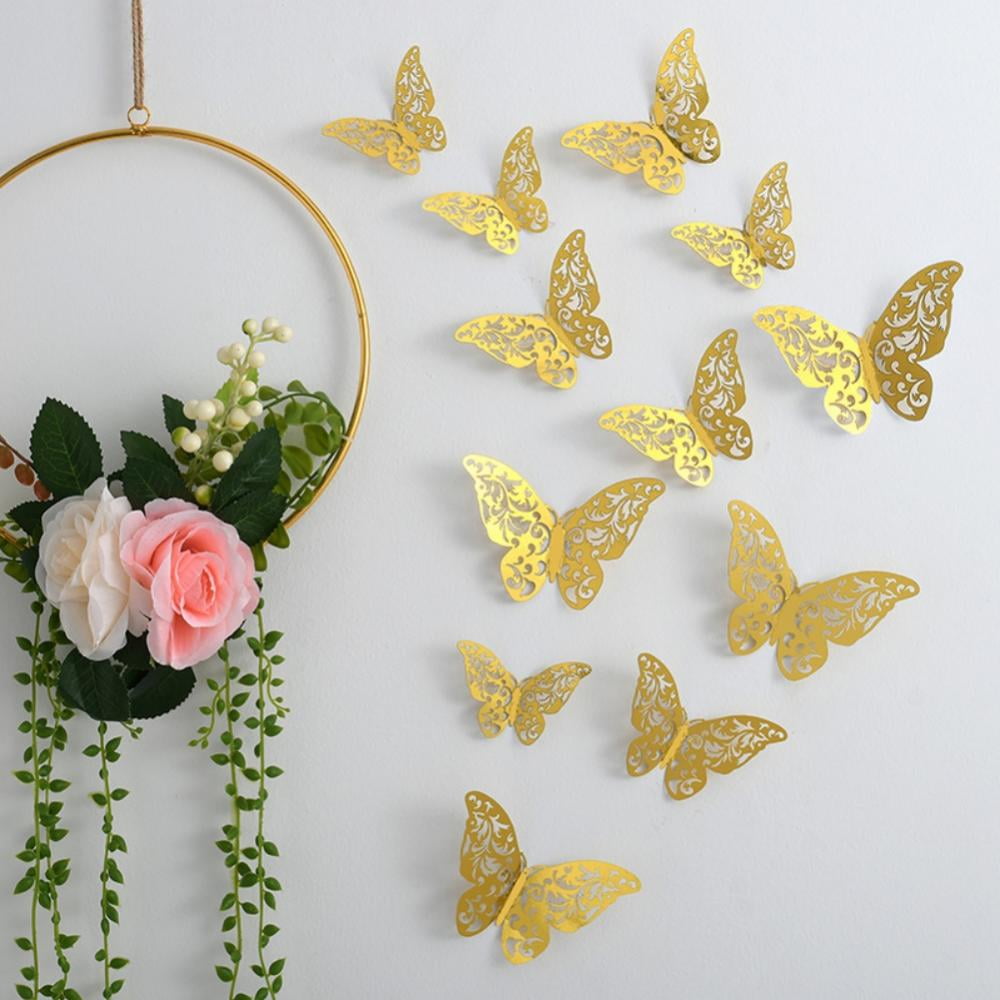 3D Butterfly Wall Decor, 12Pcs Removable Metallic Wall Sticker Room ...