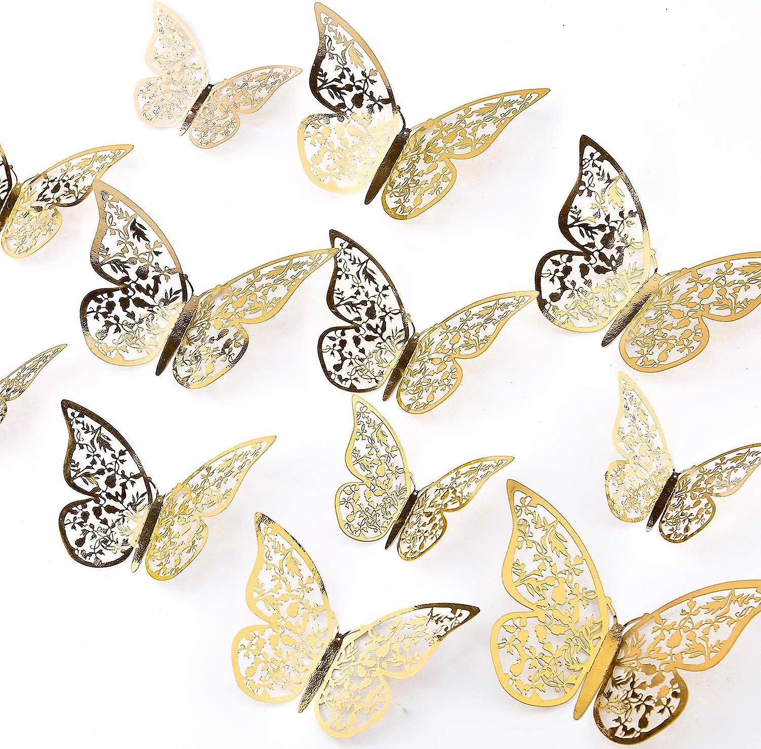 3D Butterfly Wall Stickers, 24 Pieces Gold Butterfly Stickers for Room ...
