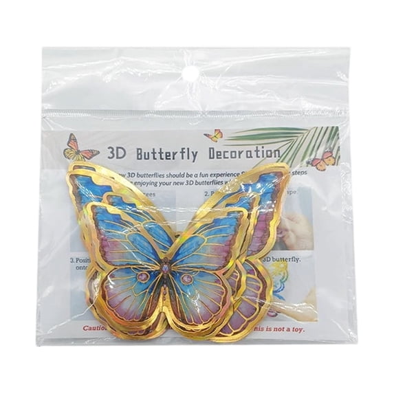 3D Butterfly Wall Stickers Set with Gold Edge Embossed Design Removable ...