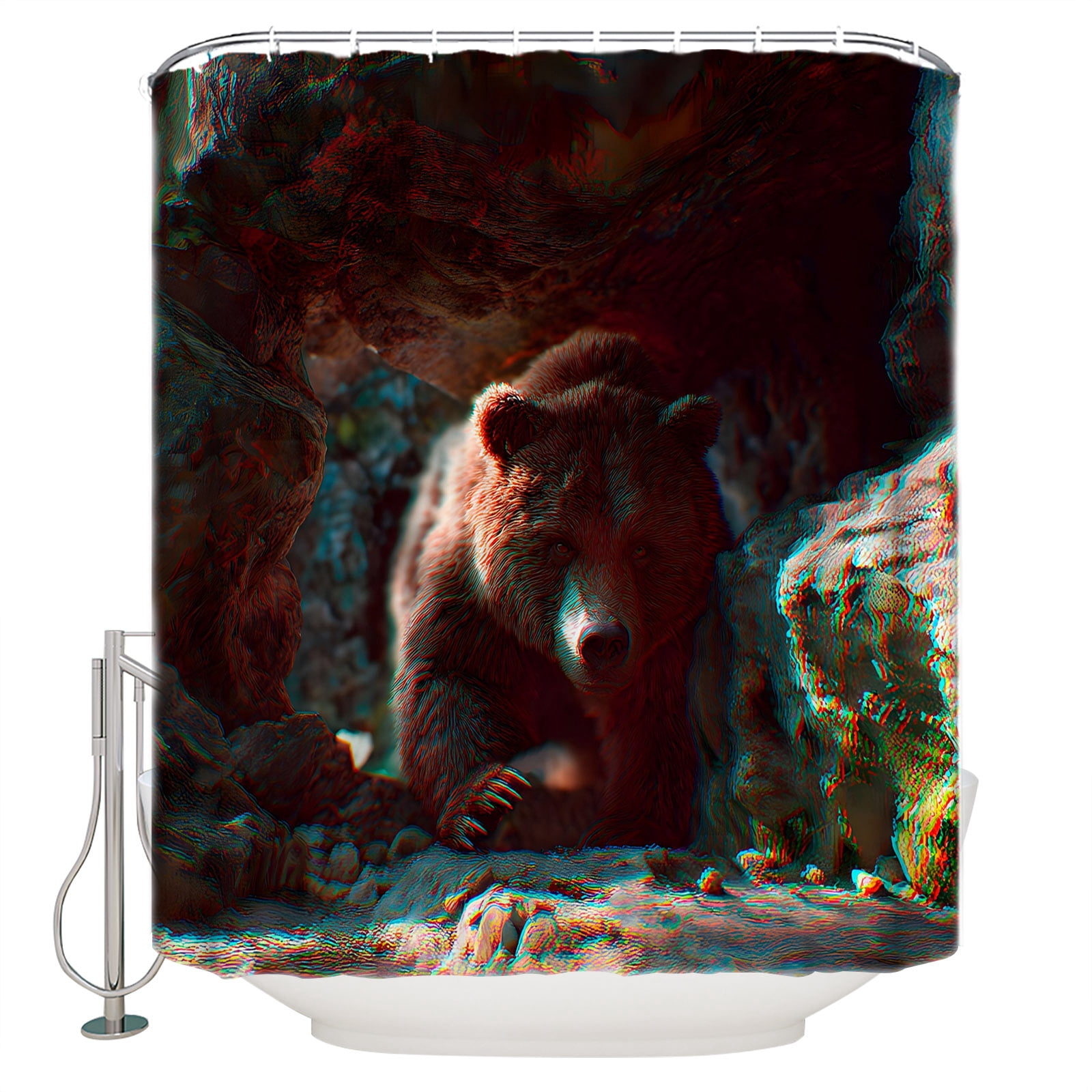 3D Cabin Bear Bathroom Shower Curtains with 12 Hooks Polyester ...