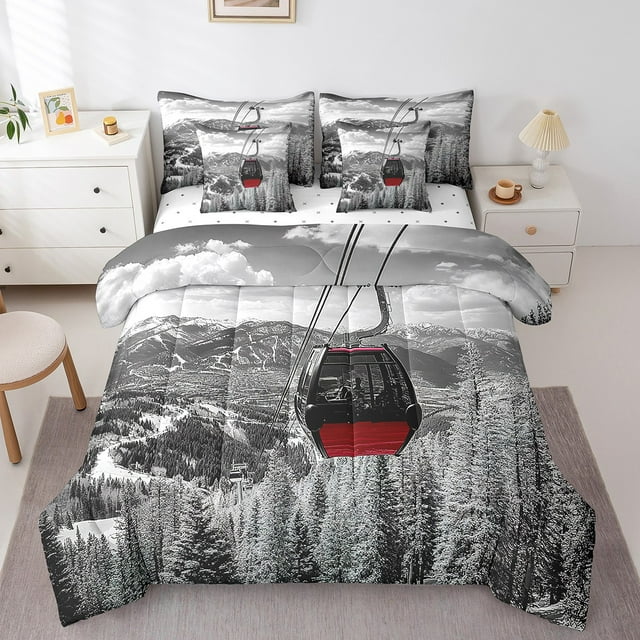 3D Cable Car 7Pcs Comforter Set Twin Size,Mountain Pine Tree Jungle ...