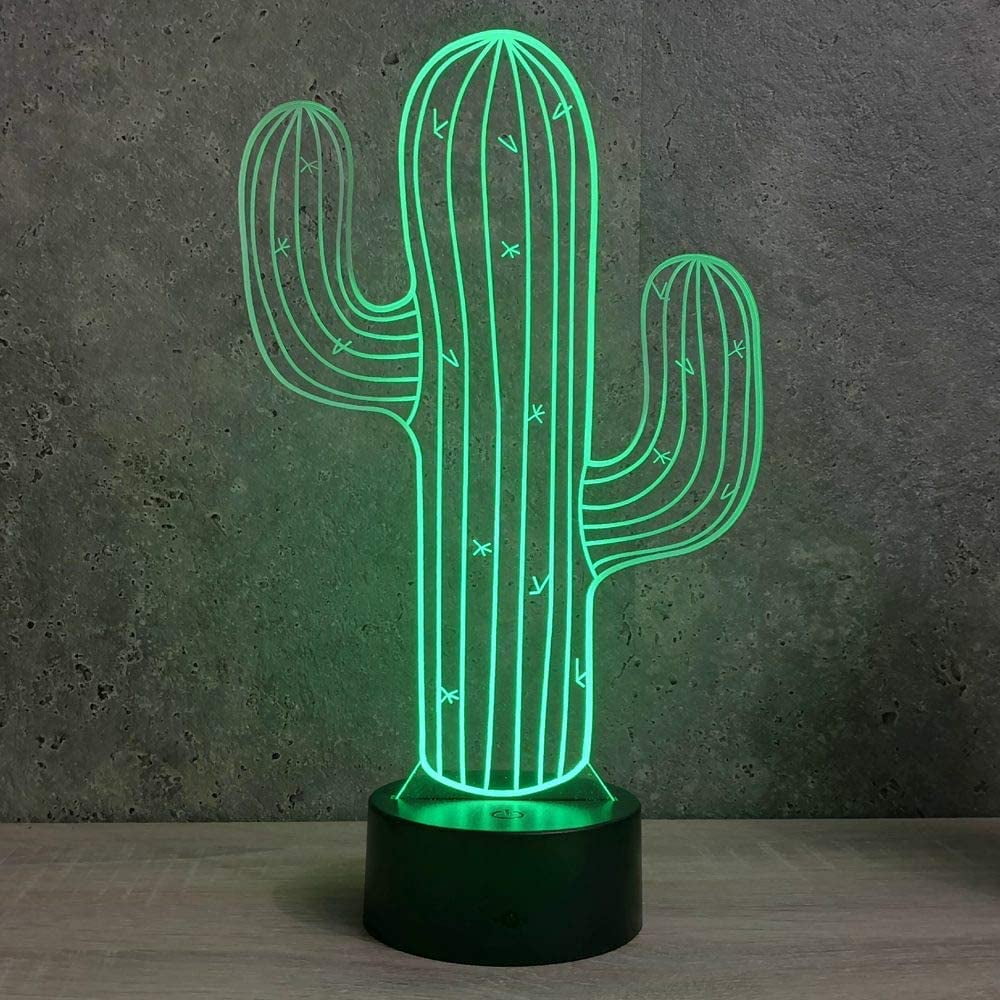 3D Cactus Flower Night Light Lamp Illusion Led 7 Color Changing Touch ...
