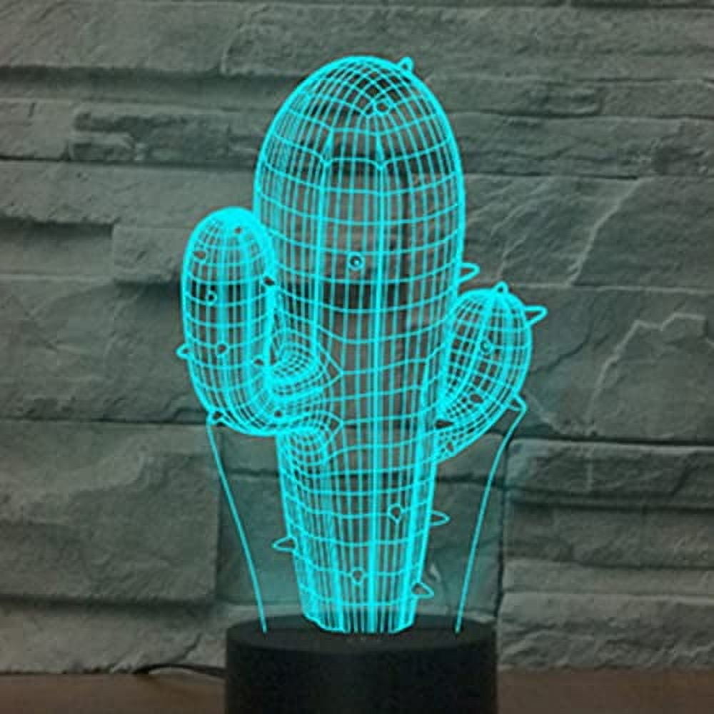 3D Cactus Night Light Decor Table Desk Optical Illusion Lamps 7 Color ...