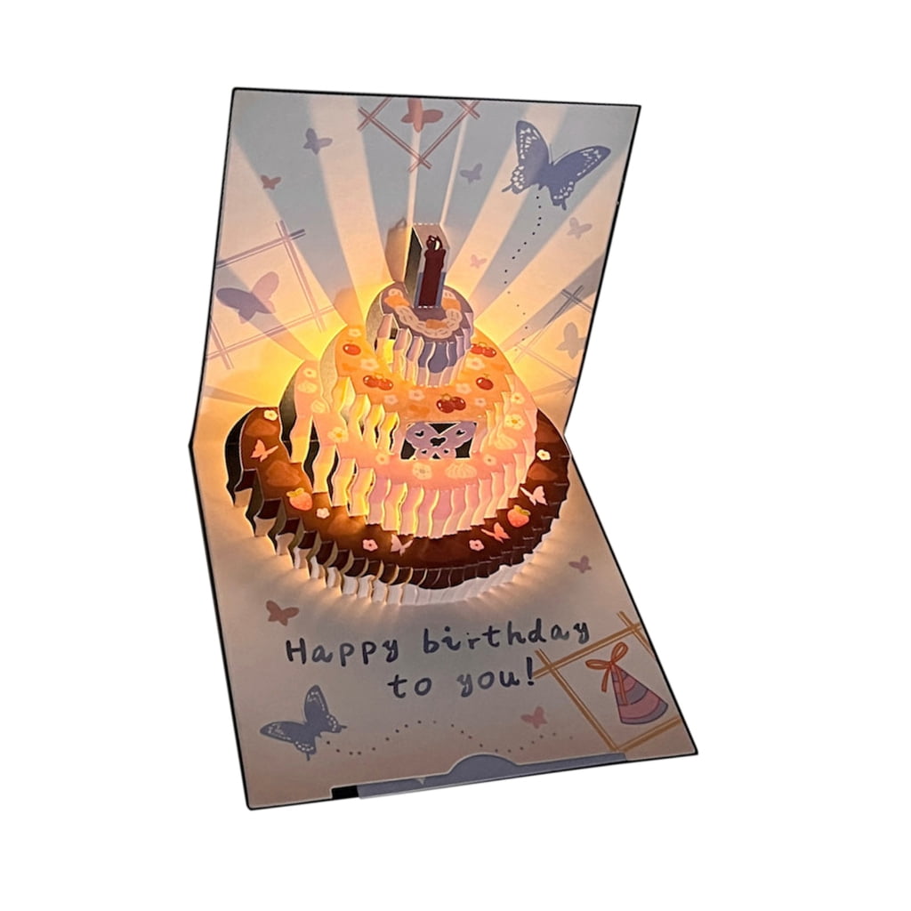 3D Cake Popping Up Butterfly Greeting Card with Birthday Music and ...