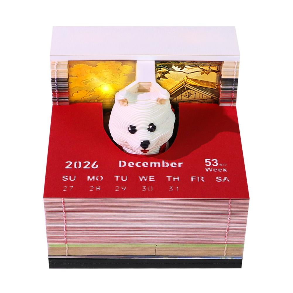 3D Calendar 2026,3D Time Piece Calendar 2026,Cute Dog 3D Notepad Paper ...