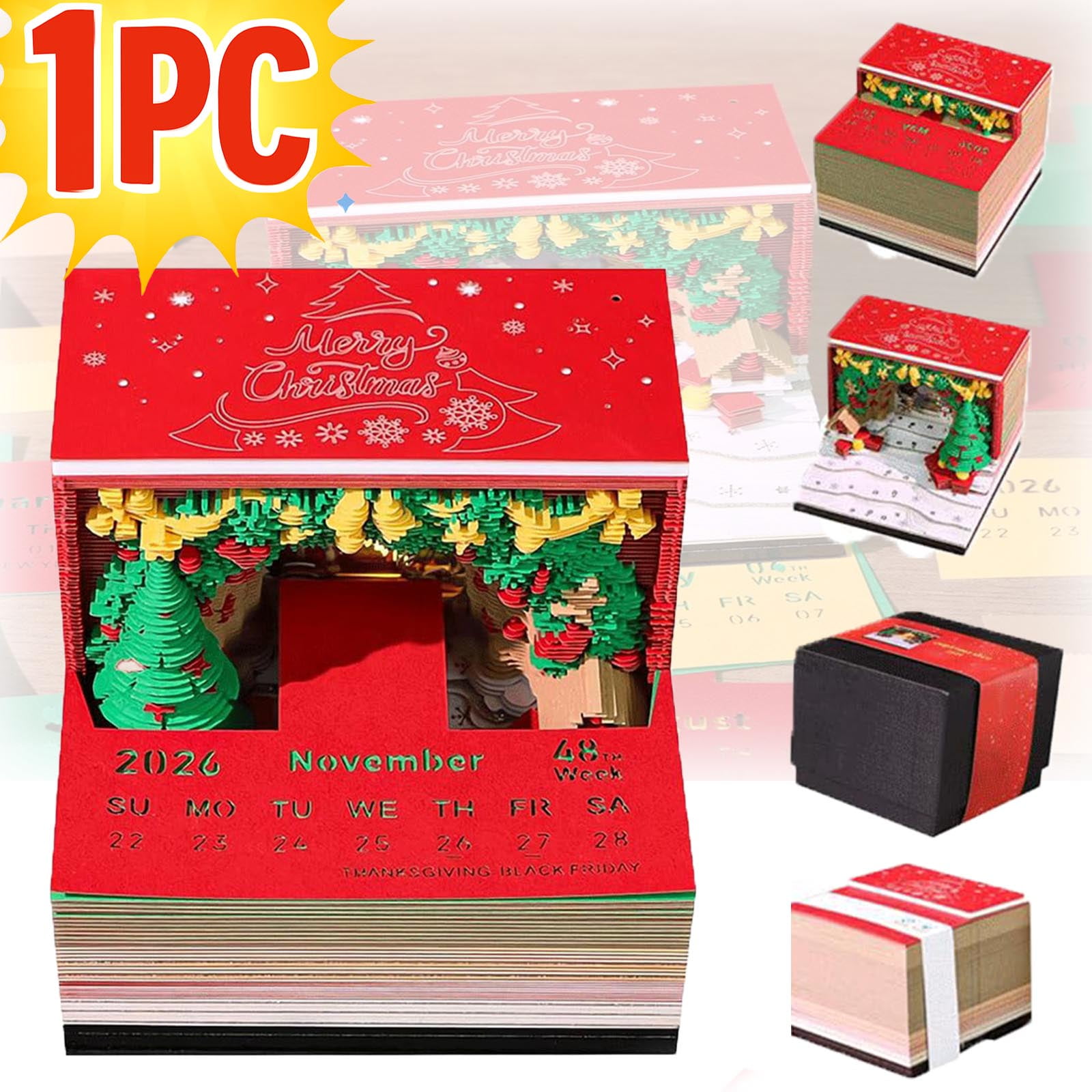 3D Calendar 2026,Desk Time Piece Calendar 2026,Tear-Away 3D Paper Art ...